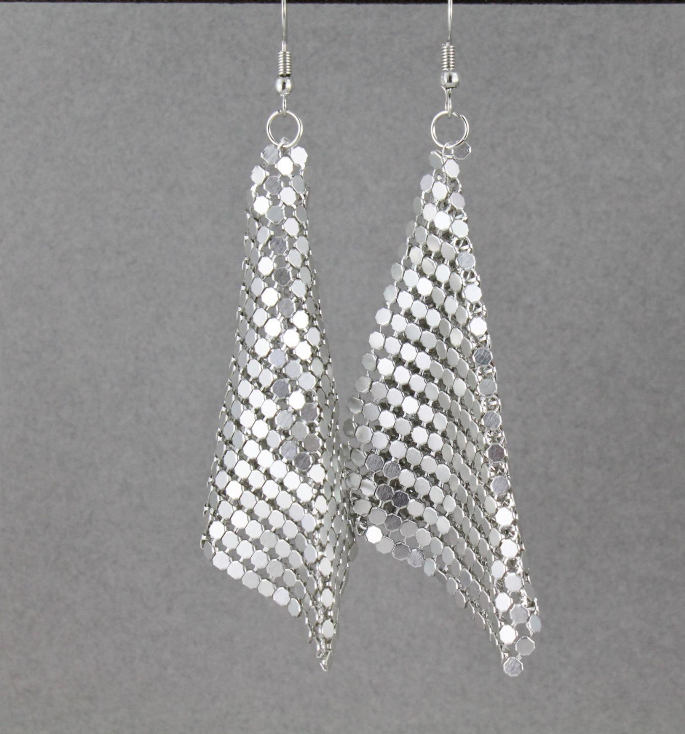 Silver mesh earrings lightweight dangle liquid mesh metal 4" long ...