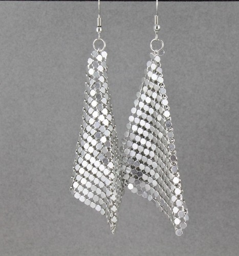 Silver mesh earrings lightweight dangle liquid mesh metal 4" long ...
