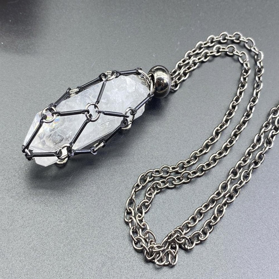 silver/Gold Color Crystal Holder Cage Necklace Stone Holders Necklace ...