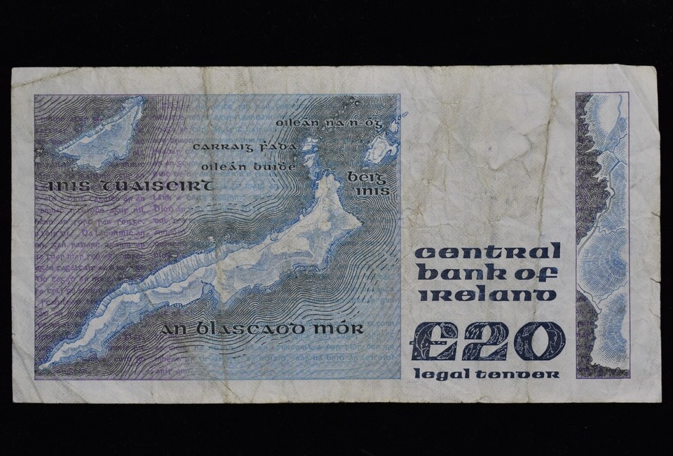 1981 IRELAND 20 POUNDS VF VERY FINE BILL NOTE CENTRAL BANK 723 TRUSTED ...