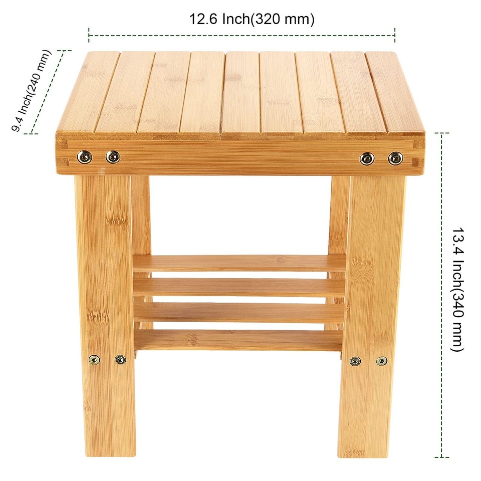 2 Packs 13 Inches Bamboo Step Stool Nonslip Bamboo Small Seat Stool ...