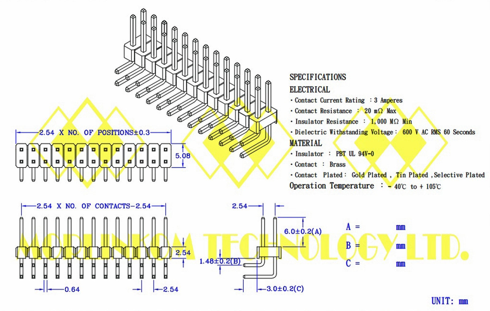 100pc Male Pin Header Right Angle 90° Dual Row 2x6P 2x6 12P * 2.54mm ...