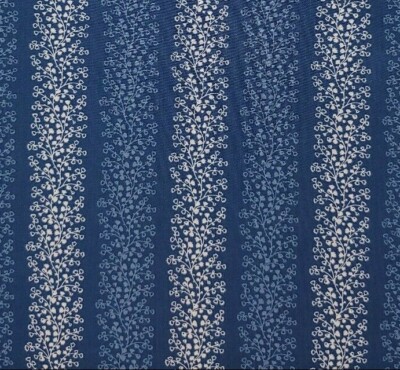 White Blue Floral Stripes Fabric TIMELESS TREASURES Cotton SCANT 3/4 ...