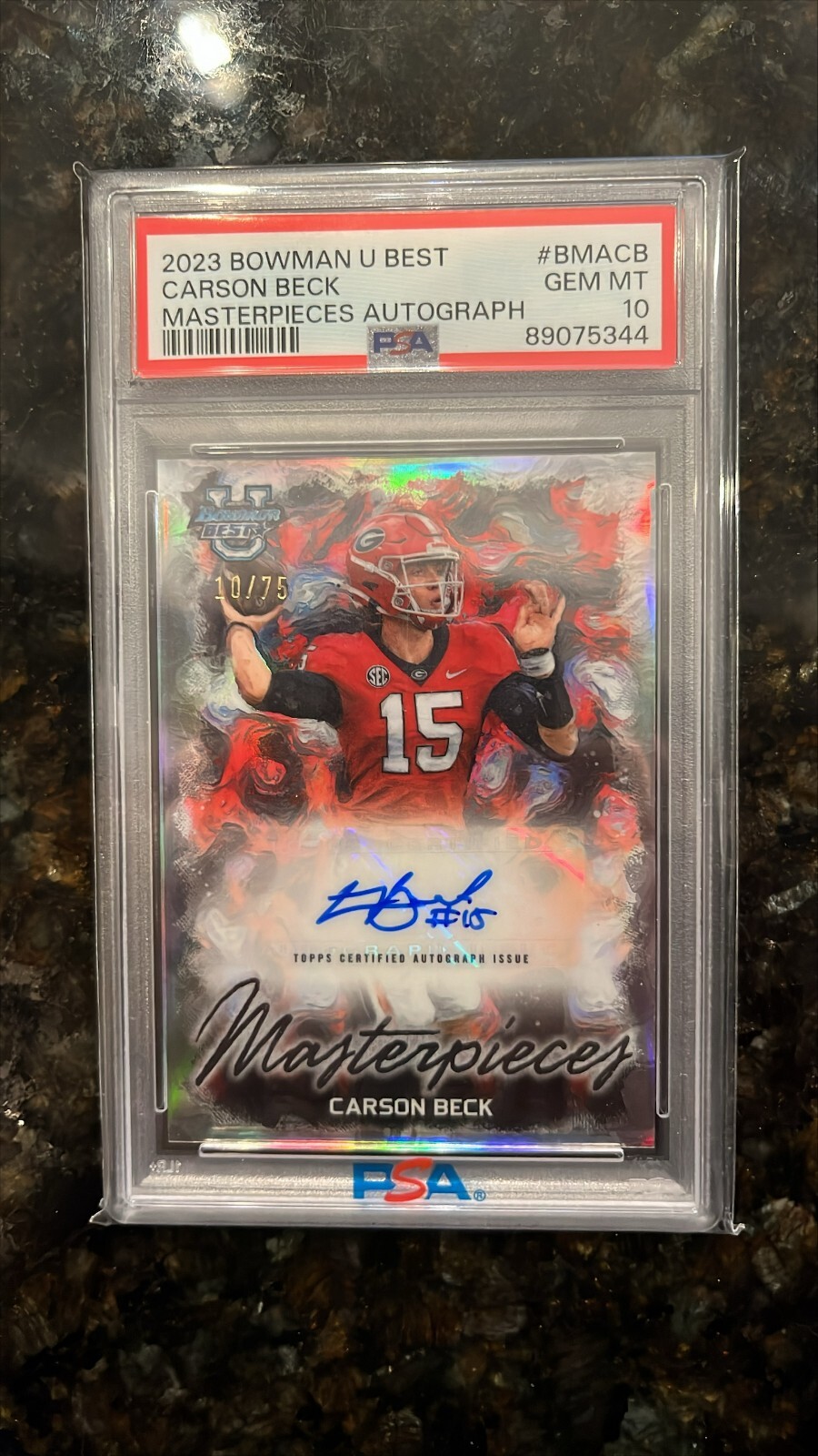2023 bowman u best Carson Beck Masterpieces Autograph /75 PSA 10 CLEAN ...