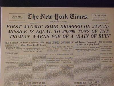 VINTAGE NEWSPAPER HEADLINES~ WORLD WAR 2 ATOMIC BOMB DROPPED ON JAPAN ...