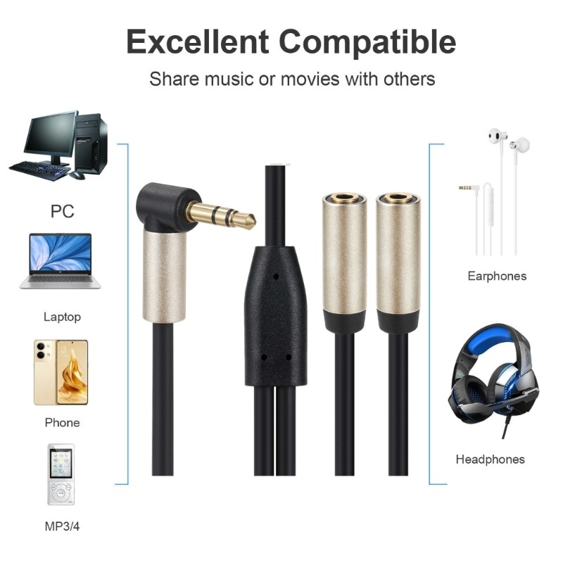 20cm Earphone Extension Cable 3.5mm Male to 2 Female Aux Cable ...