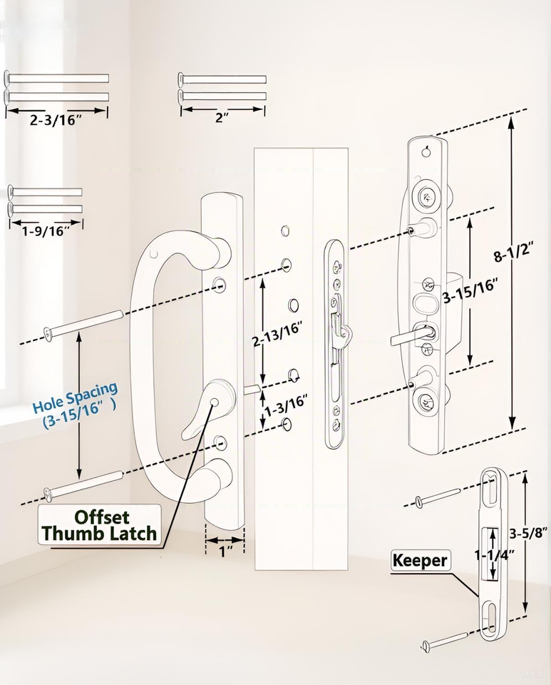 Offset Sliding Patio Door Handle Set with Mortise Lock | 45° Keyway ...