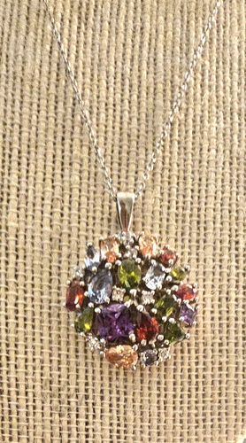 SIGNED 925 STERLING MULTI GEMSTONE ROUND PENDANT 18” NECKLACE | eBay