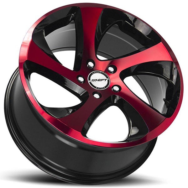18x8.5"Shift Wheels Strut Gloss Black with Candy Red Face Rims | eBay
