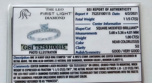 The Leo First Light Diamond 14k Gold 1 1/5 CT- W/Original Paperwork | eBay