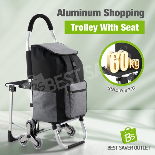 Shopping Cart Folding Trolley 45L Grocery Bag Stair Climbing Wheels ...
