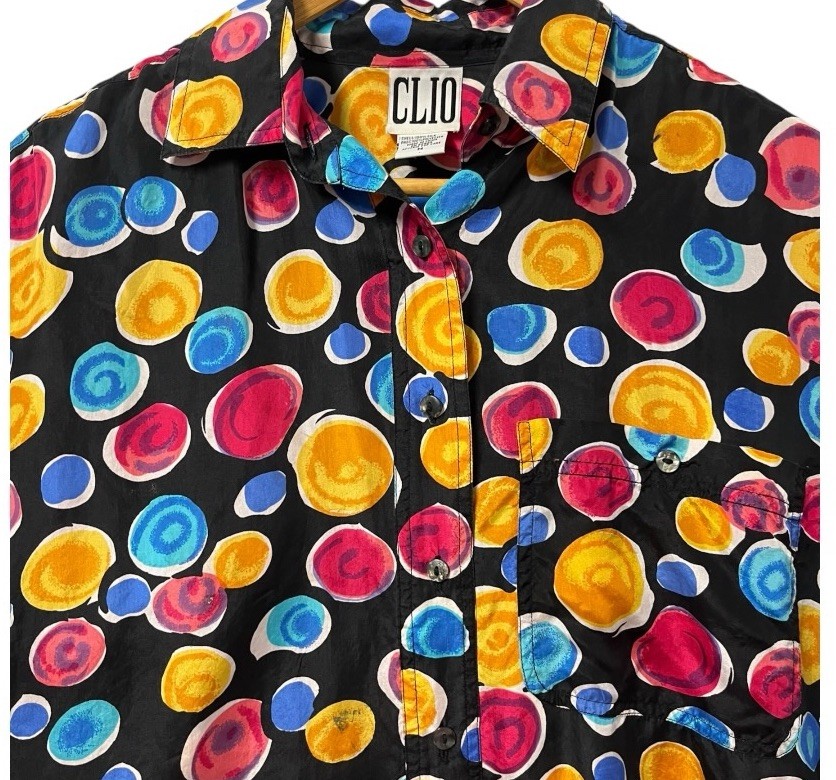 Vintage 1980s Clio Silk Polka Dot New Wave Short Sleeve Blouse Women’s ...