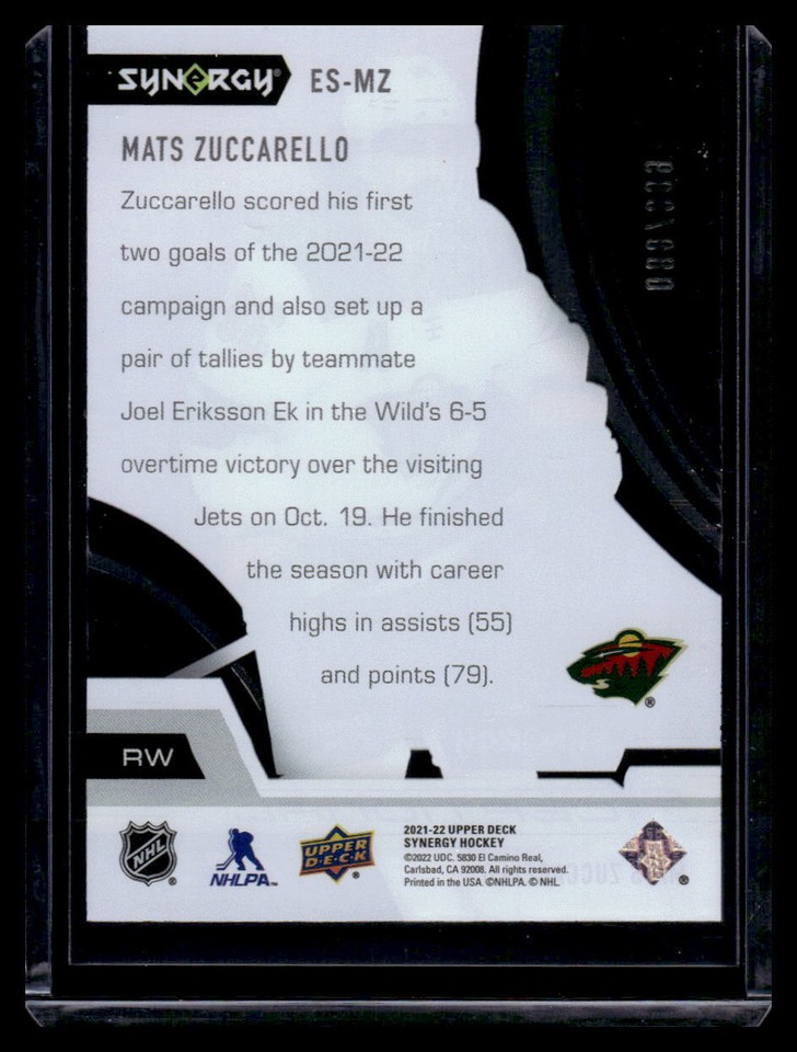 2021 UD Synergy Exceptional Stars /899 Matz Zuccarello #ES-MZ Minnesota ...