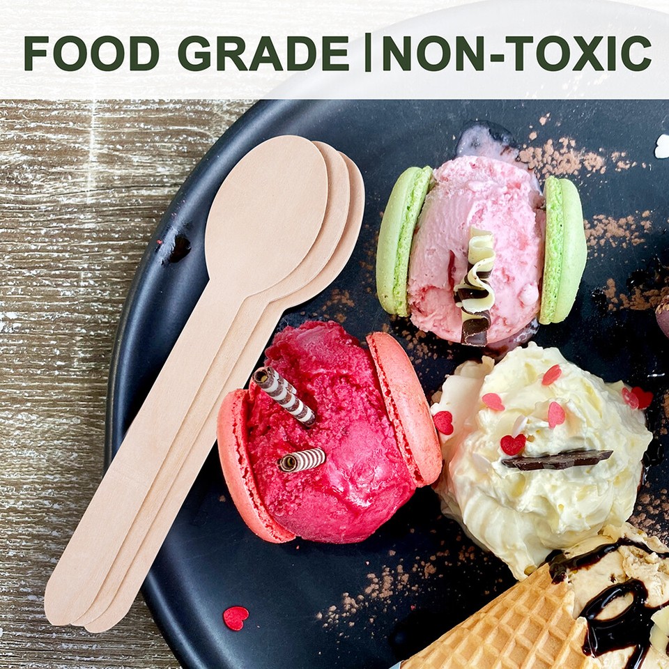 Disposable Wooden Spoons Wood Cutlery Spoon Tasting Sampling Taster ...