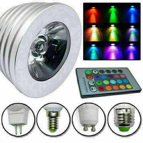 E27 GU10 MR16 RGB LED Spotlight Bulb 3W Color Change + Wireless Remote ...