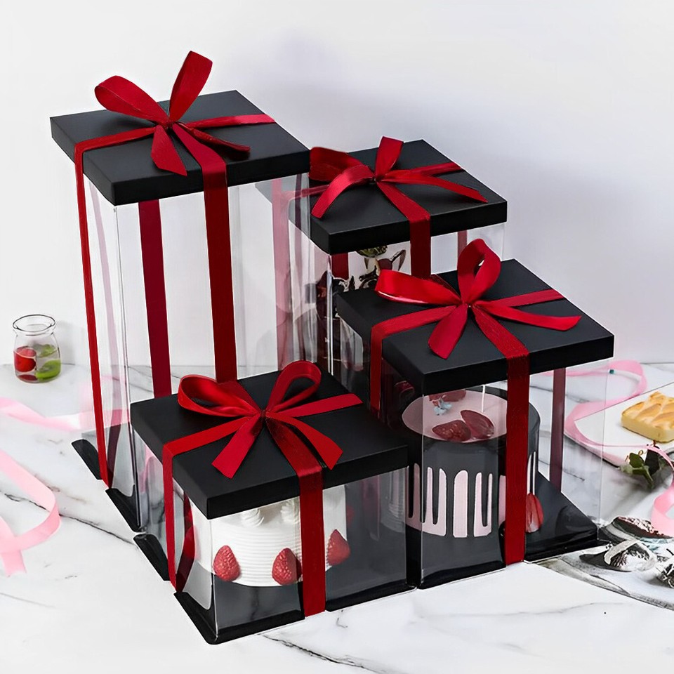 Large Clear Cube Favour Box PVC Transparent Birthday Cake Rose Bear ...