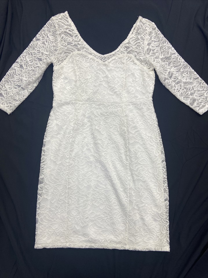Bold Elements White lace Dress double V-Neck lined szL elegant | eBay