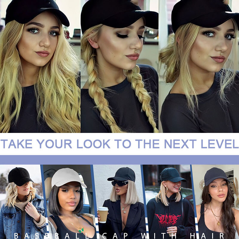 One Piece Baseball Hat with Synthetic Hair Wigs Straight Bob Baseball ...