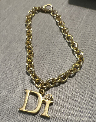 Gold Tone Chain Bracelet "Di" Charm 7 1/2” | eBay