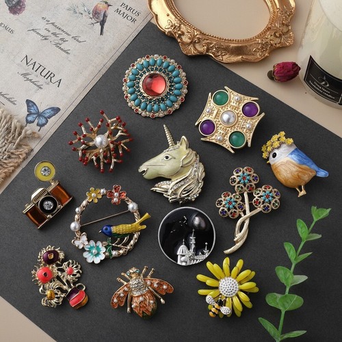 Brooch Vintage Enamel Pin Baroque Style Flower Animal Bird Bee ...
