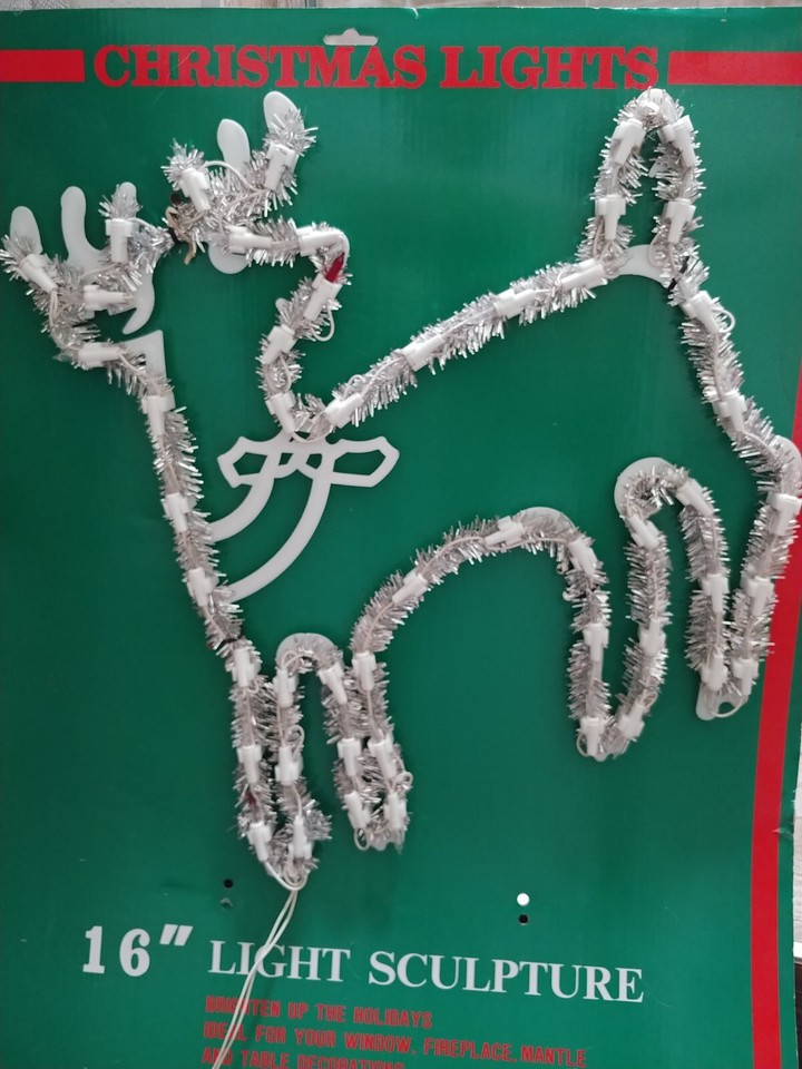 VTG 16" Reindeer Window Light Sculpture Tinsel Decoration | eBay