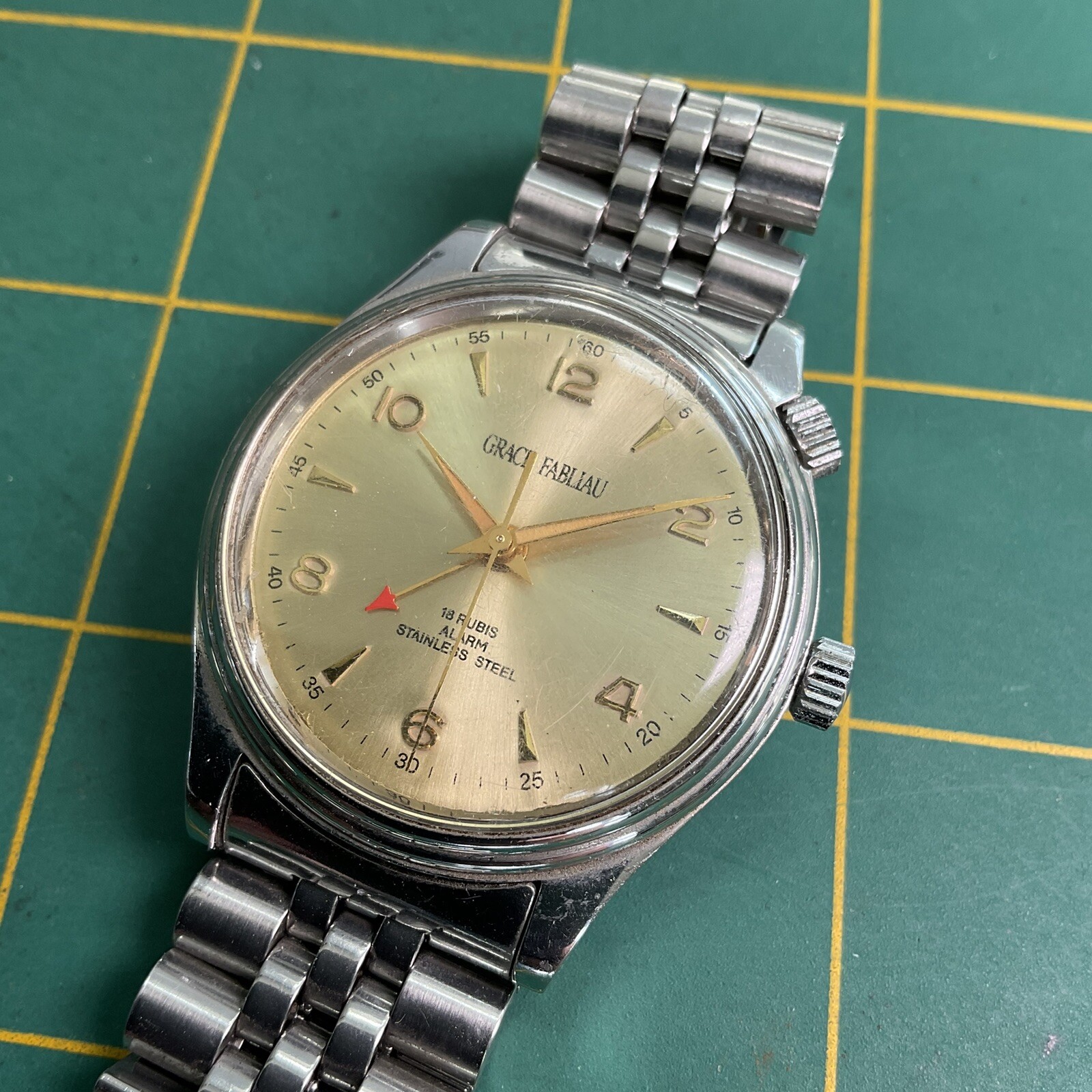 Vintage GRACE FABLIAU 4H ALARM HAND WIND STAINLESS MENS WATCH FOR ...