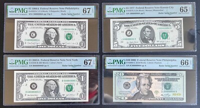 68888886 Matching Super RADAR 4-note set PMG FANCY SERIAL # PMG GEM | eBay