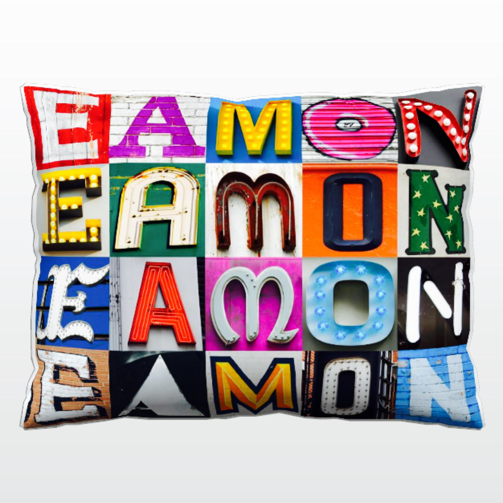 Personalized Pillow featuring the name EAMON in photos of actual sign ...