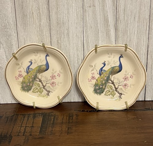 Vintage Set of 2 - Royal Worcester Palissy Small Peacock Trinket Dish w ...