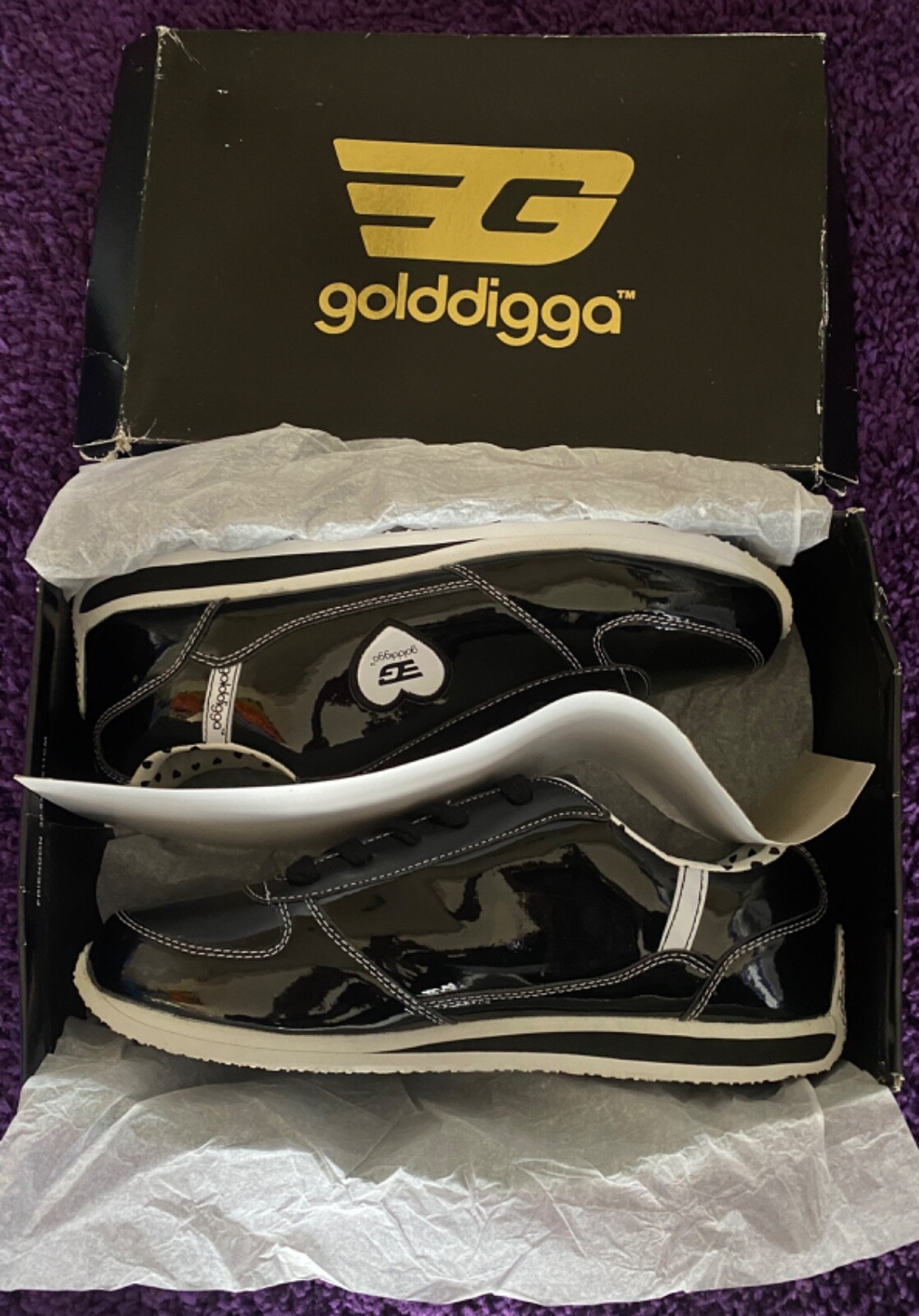 New Women's Golddigga Black Shiny Trainers White Trim UK 8 | eBay UK
