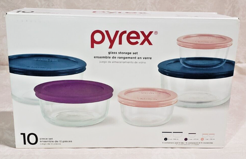 Pyrex Glass Storage Set Containers w/ Lids 10 Piece Set Food ...
