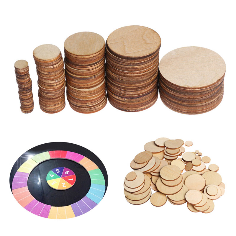 100pcs Unfinished Wooden Circle Craft Shapes Wood DIY Decoration Disc ...