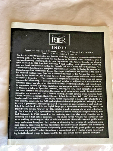 The Studio Potter INDEX Vol. 1 No. 1 through Vol. 23 No. 1 THE STUDIO ...