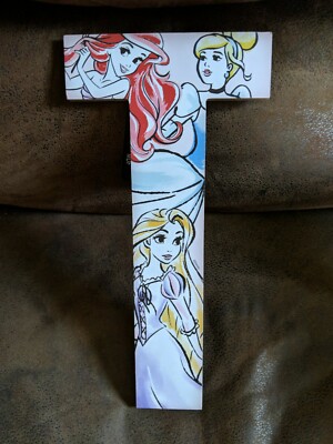 New Disney Princess MDF Sign Initial Letter "T" Ariel Cinderella ...