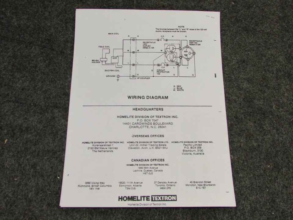 HOMELITE GENERATOR EH 4400 EHE 4400 PARTS LIST MANUAL #18016 HEAVY DUTY ...