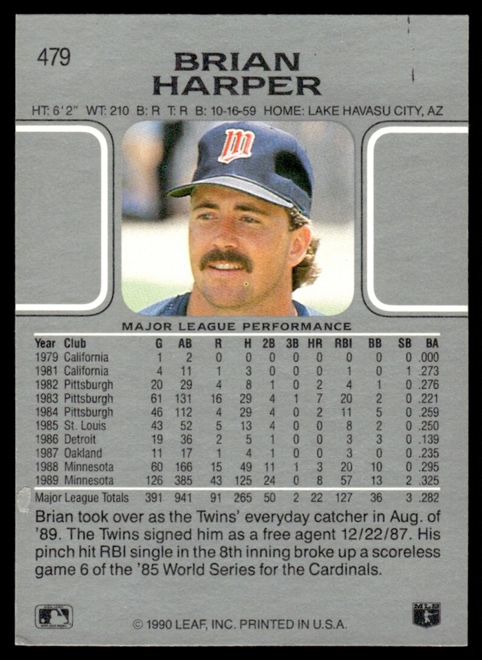 1990 Leaf #479 Brian Harper Minnesota Twins | eBay