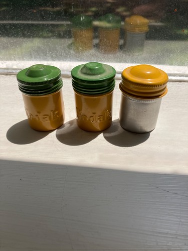 3 Vintage Metal Film Canisters w/ Lids & 1 Film Roll Two Kodak 1 ...