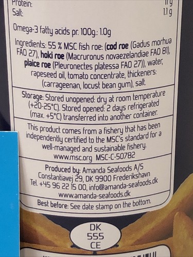 1 x Amanda Pressed Tinned Roe 600g Tin- Served in Fish N Chips contains ...
