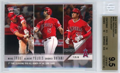 2018 TOPPS NOW MLB #502 TROUT, OHTANI, PUJOL RC - BGS TRUE GEM 9.5 w ...