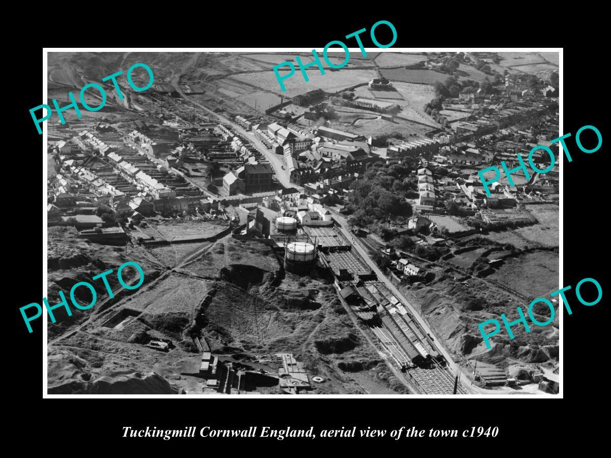 OLD POSTCARD SIZE PHOTO TUCKINGMILL CORNWALL AERIAL VIEW OF THE TOWN ...
