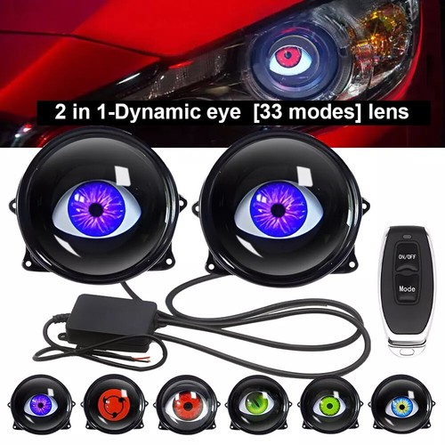 3" Car Motorcycle Dynamic LED Devil Eyes Light Bulb Headlight Kit ...