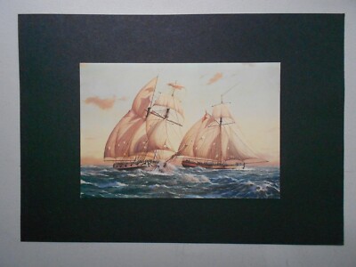 NAVAL PRINT- HMS LANDRAIL CAPTURED BY AMERICAN PRIVATEER SYREN JULY12 ...