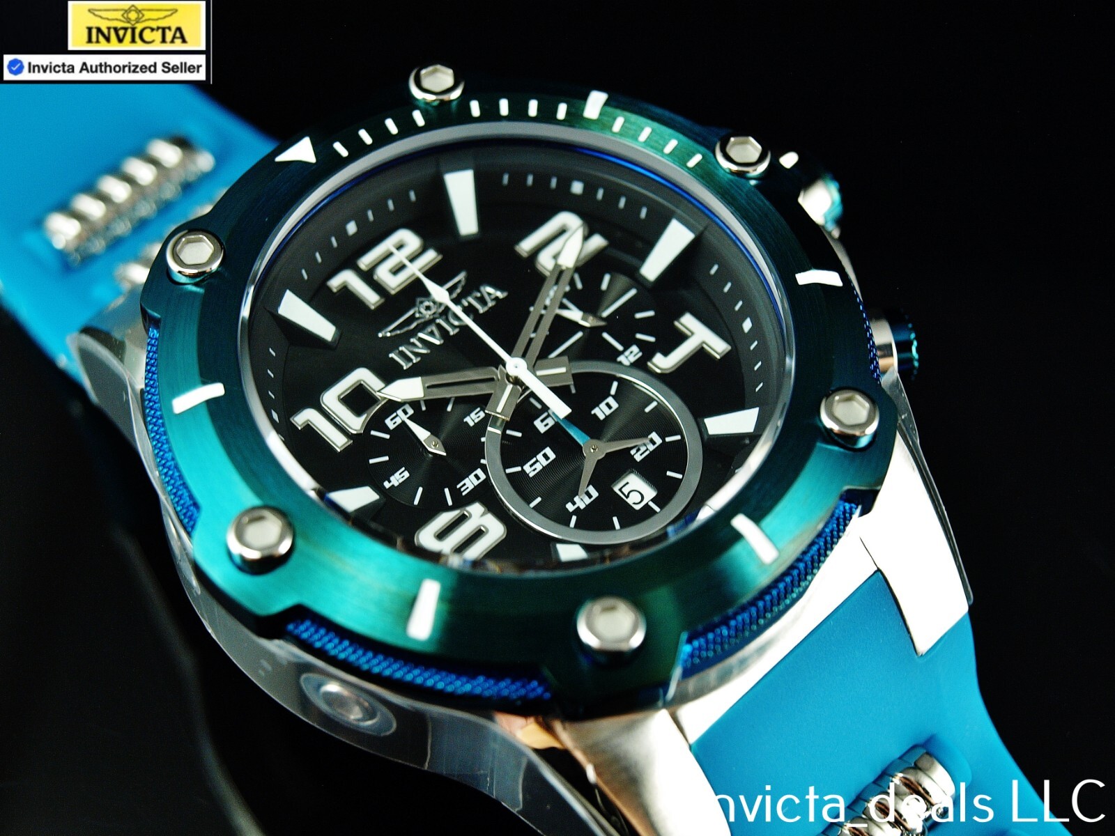 Invicta Men's 52mm SPEEDWAY VIPER Chronograph BLACK DIAL Green Tone SS ...