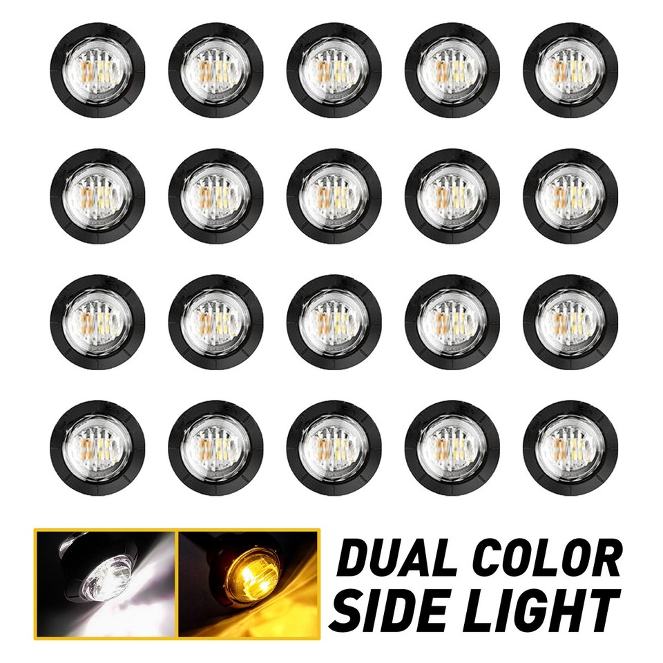 20x 12V Amber White LED Marker Side Lights Truck Trailer Round Bullet ...