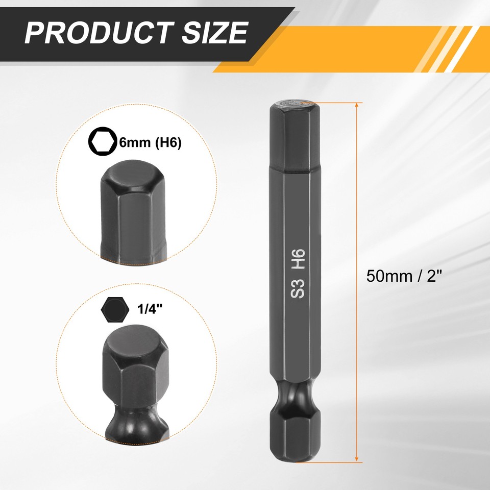 4pcs Flat Hex Screwdriver Bit H6 Magnetic Tip 1/4" Hex Shank 2" Long S3 ...