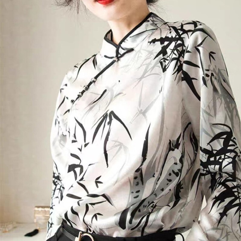 Mandarin Style Blouses OriGoods Women Long Sleeve Shirt Autumn Chinese