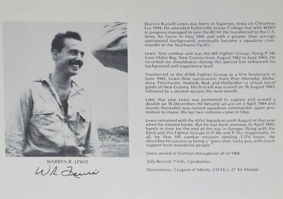 Warren Lewis signed 8x10 Bio photo P-38 Fighter Ace 7V 475thFG PAC ...