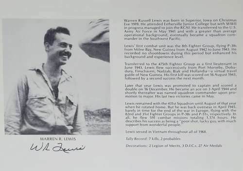 Warren Lewis signed 8x10 Bio photo P-38 Fighter Ace 7V 475thFG PAC ...