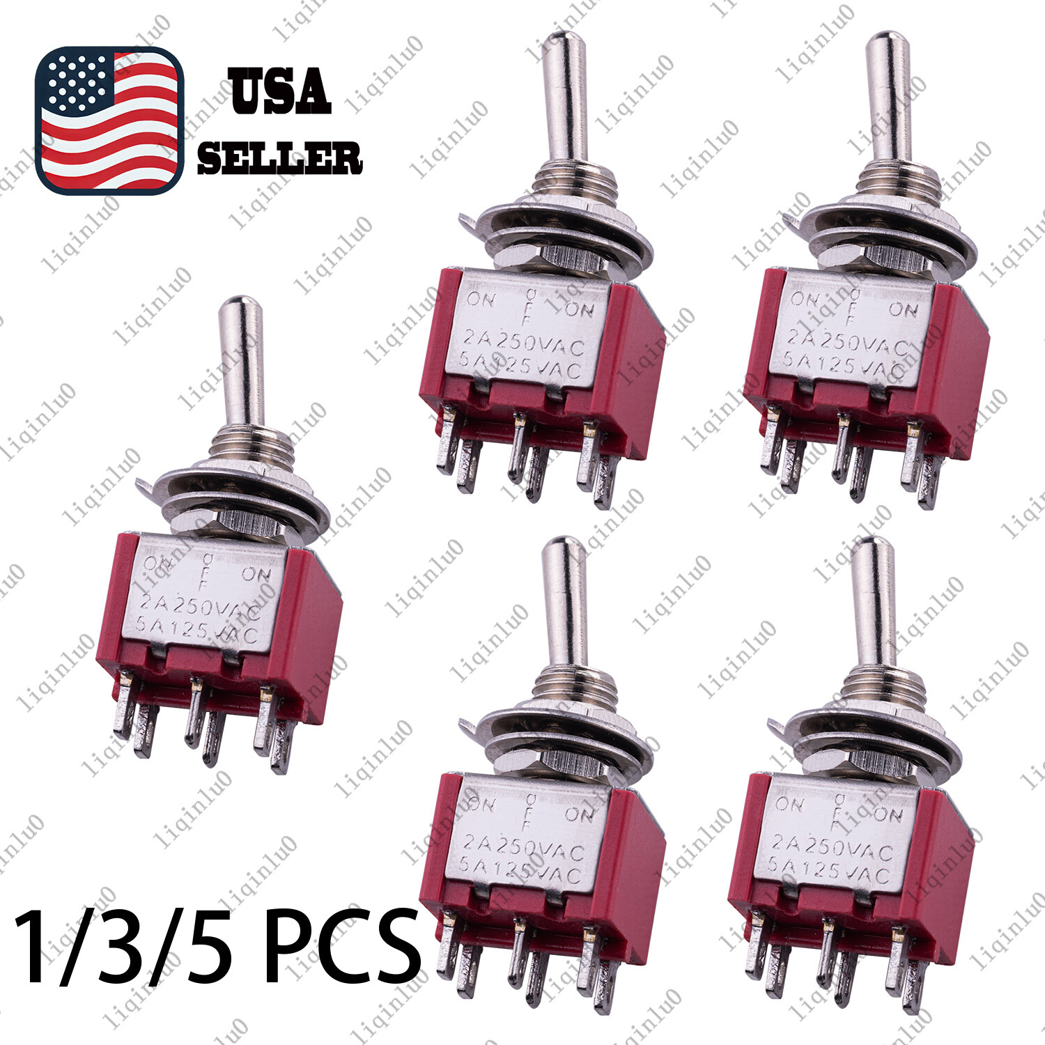DPDT Guitar Mini Toggle Switch 3 Position ON/OFF/ON 6 PINS Switches Red ...