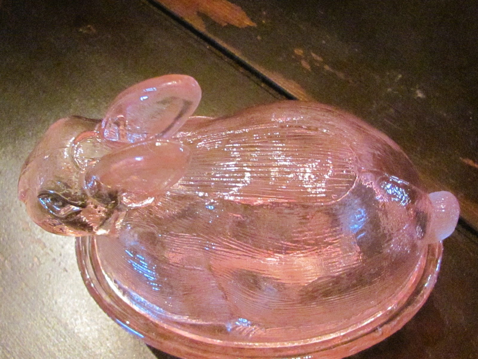 NEW ~Large Sweet Pink Glass Rabbit Bunny Nesting Basket Easter Candy ...